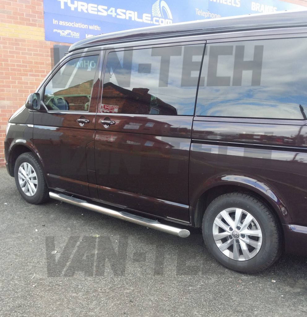 VW Transporter T6 Van fitted with Stainless Steel three step side bars ...