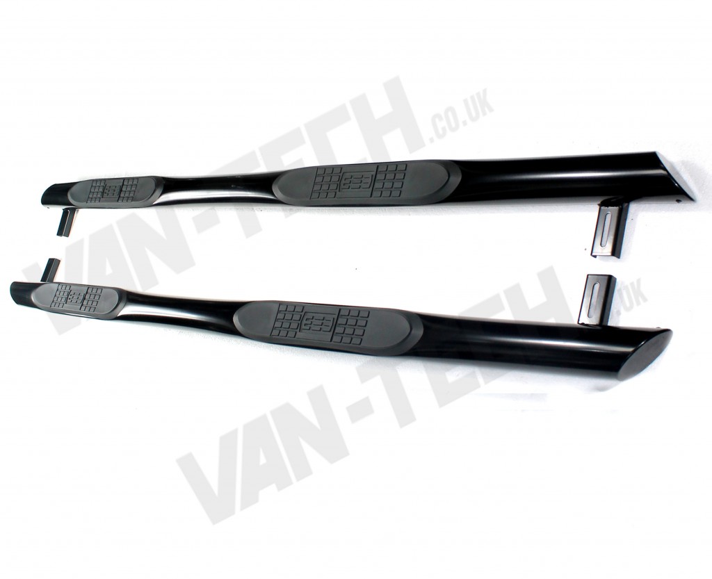 VW T5 T5.1 T6 BLACK Slashed End Side Bars with Four Steps SWB LWB