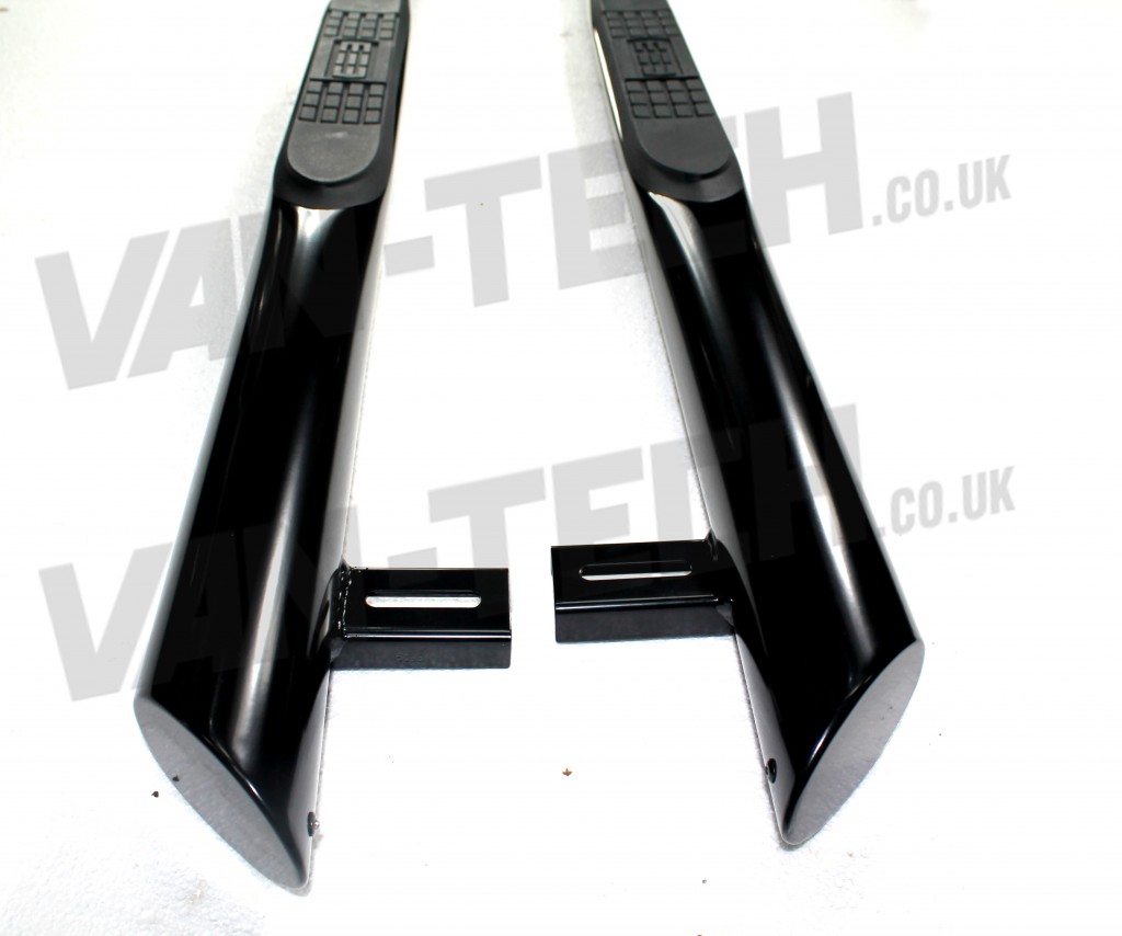 VW T6 SWB Black Slashed End Side Bars with Three Steps