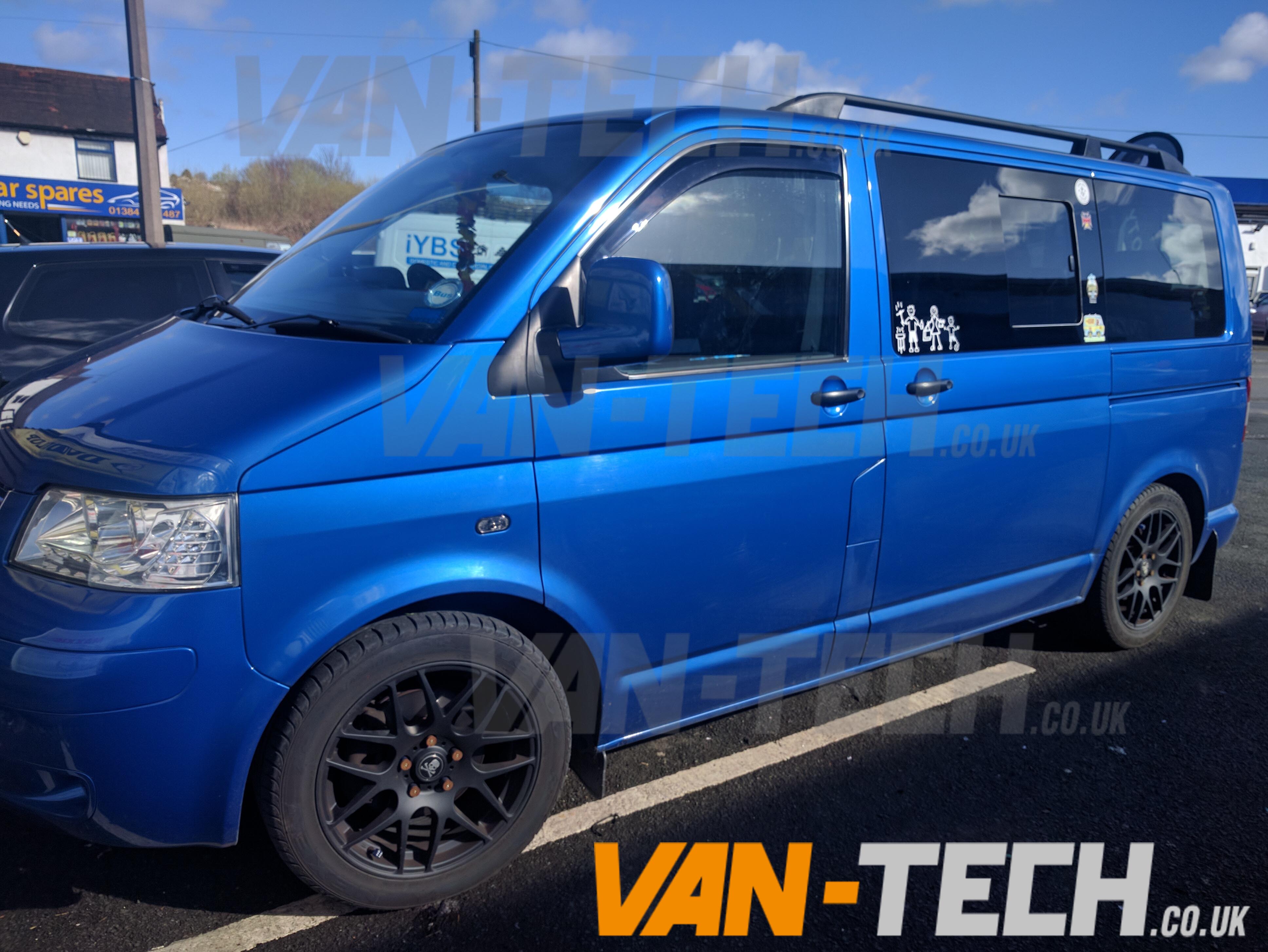 VW Transporter T5 fitted with van-tech black slash cut side bars before ...