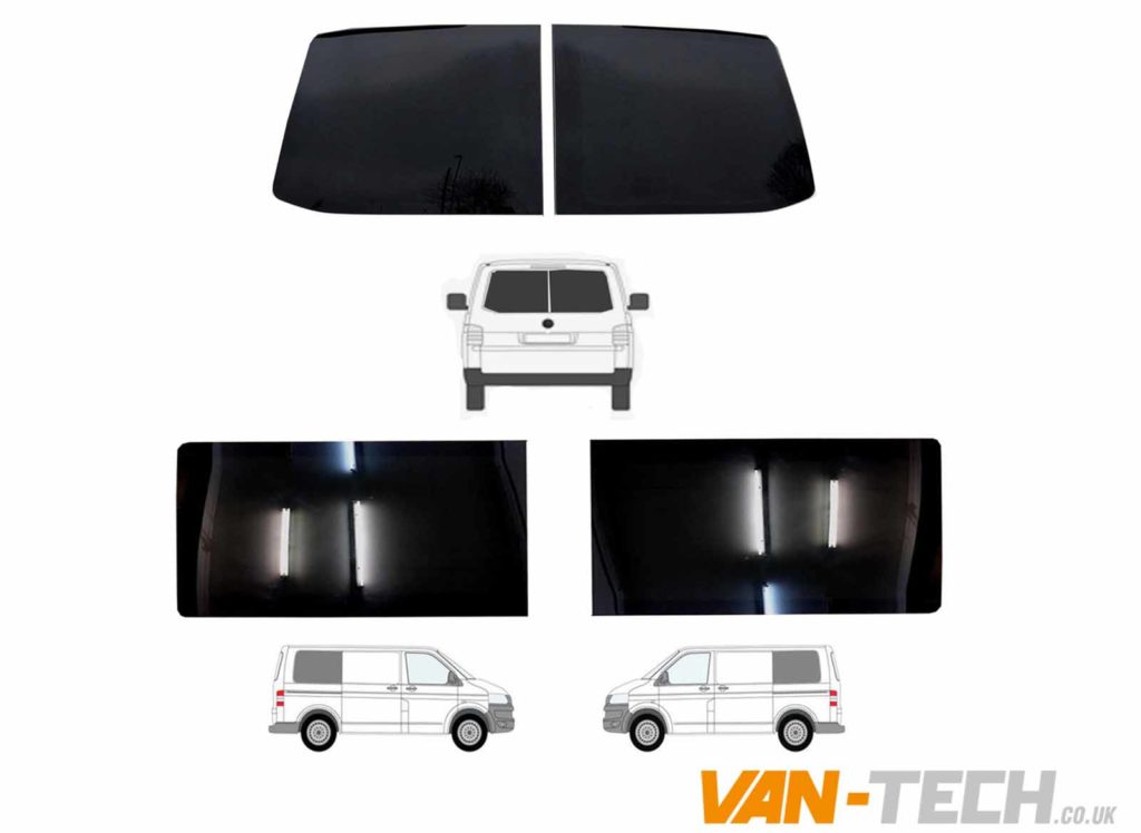 VW T5 T5.1 Privacy Glass Fixed 2 x LWB Fixed Rear & Barn Door Window