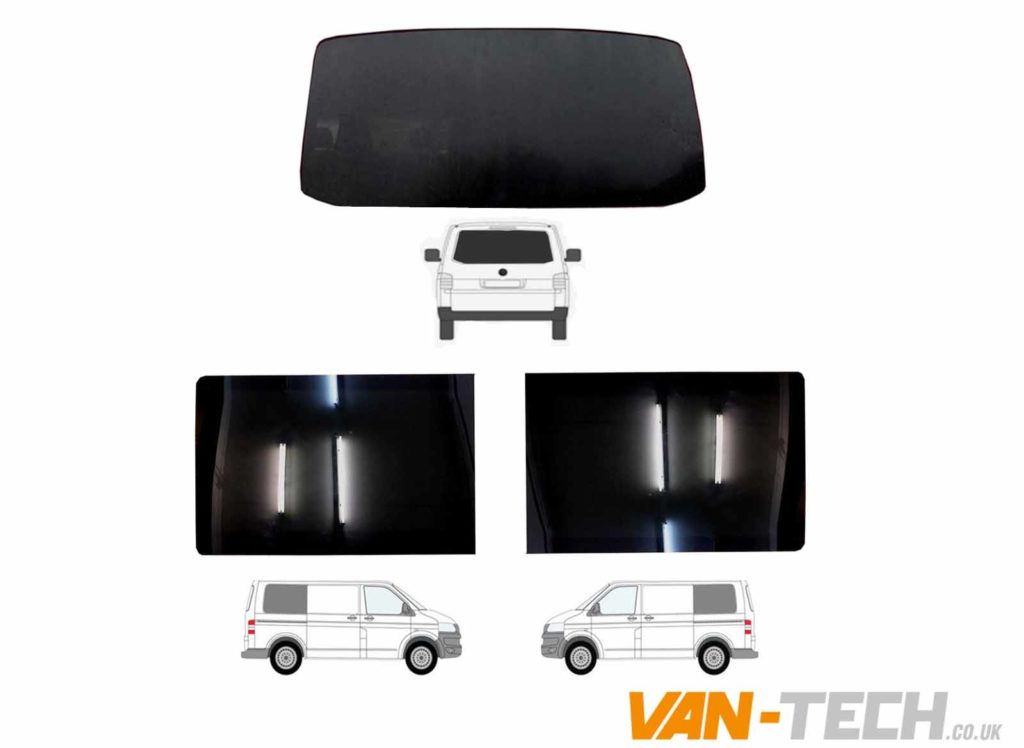 VW T5 T5.1 Privacy Glass Fixed 2 x SWB Fixed Rear & Tailgate Window