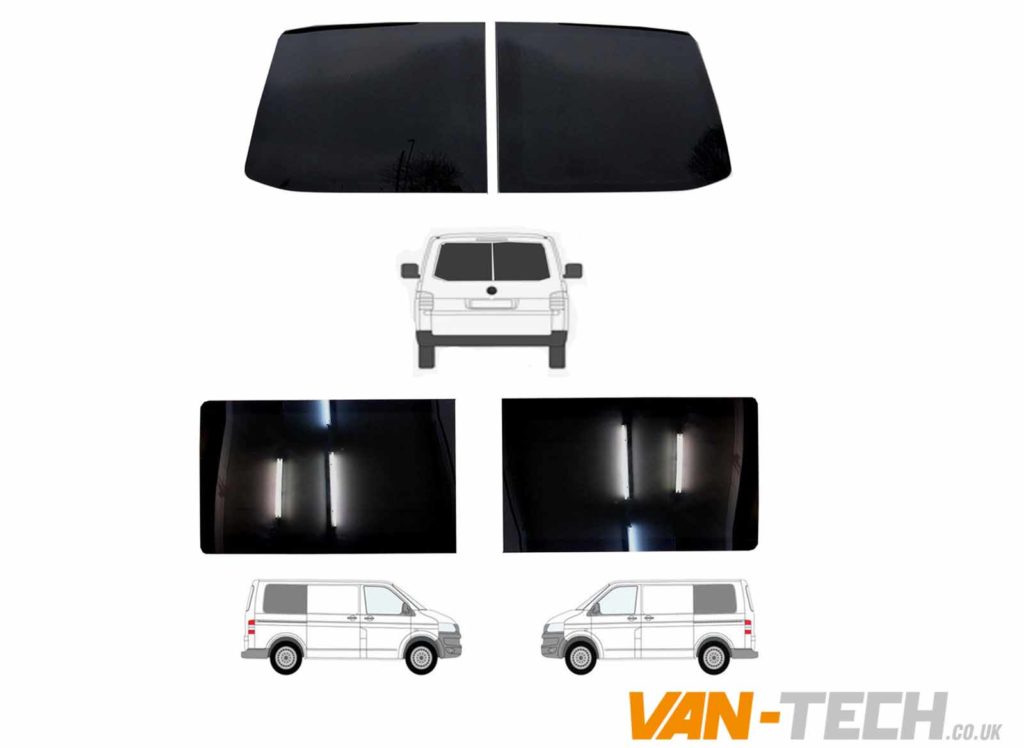 VW T5 T5.1 Privacy Glass Fixed 2 x SWB Fixed Rear & Barn Door Window