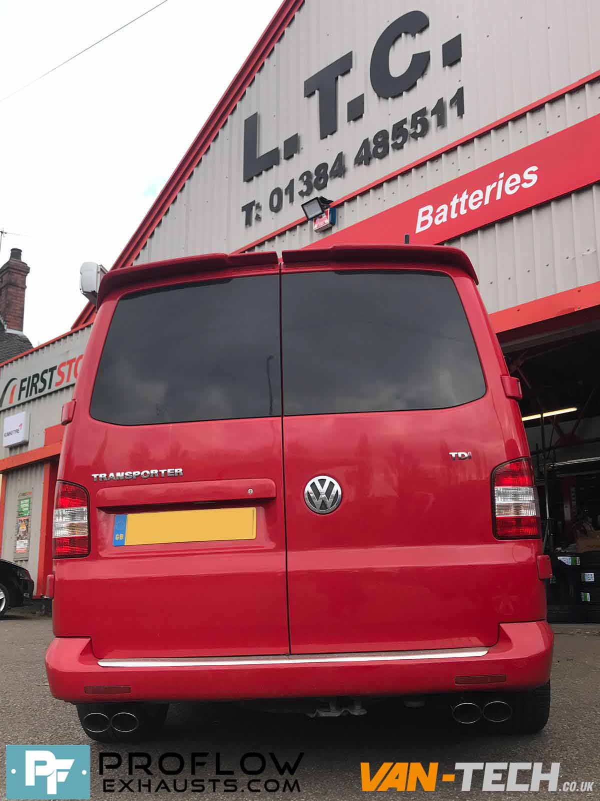 vw transporter t5 middle and dual rear proflow van-tech custom exhaust ...