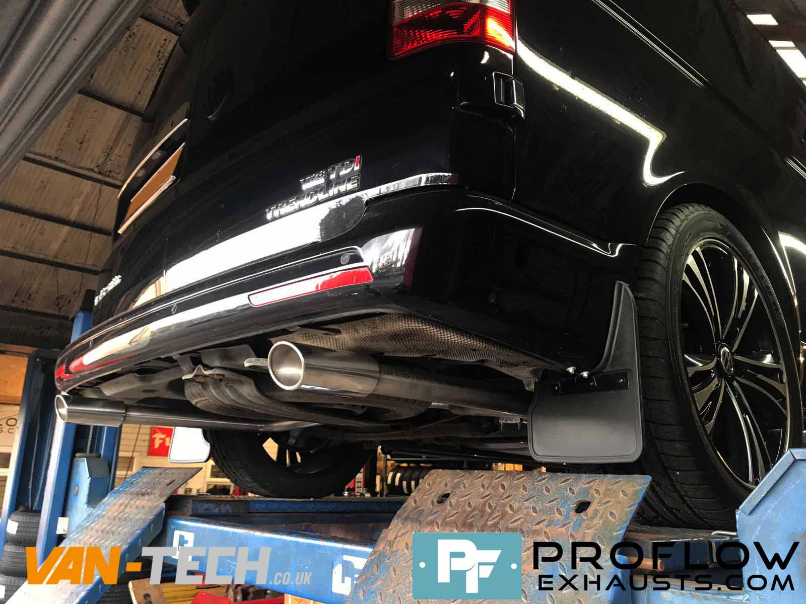 Custom Built VW T5 Exhaust Dual Exit Oval Tailpipes | Van-Tech