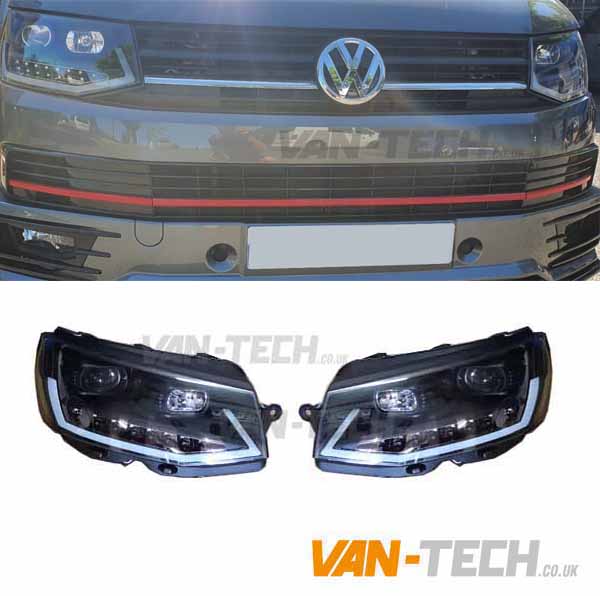 VW Transporter T6 Light Bar Headlights, Sportline Bumper, Splitter and ...