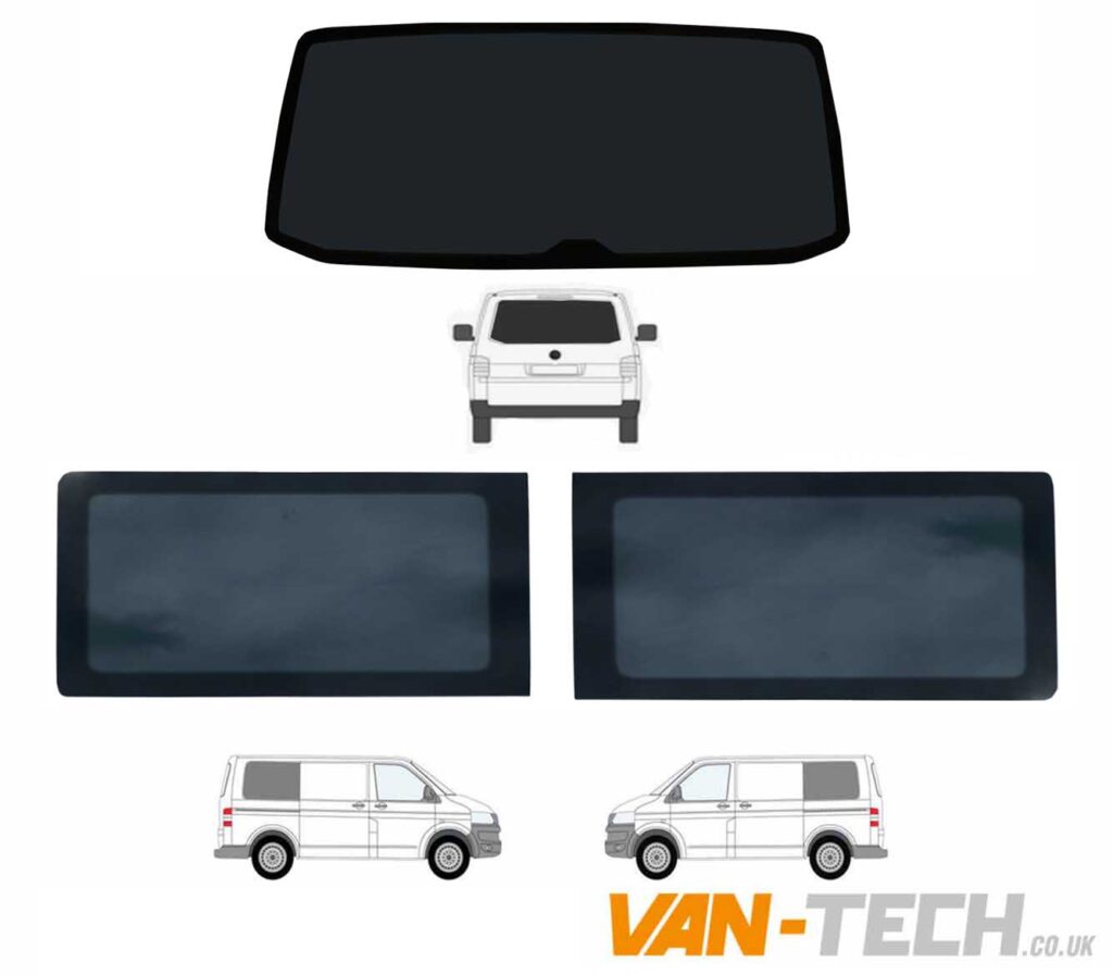 VW T6 T6.1 Privacy Glass Fixed 2 x LWB Fixed Rear & Tailgate Window