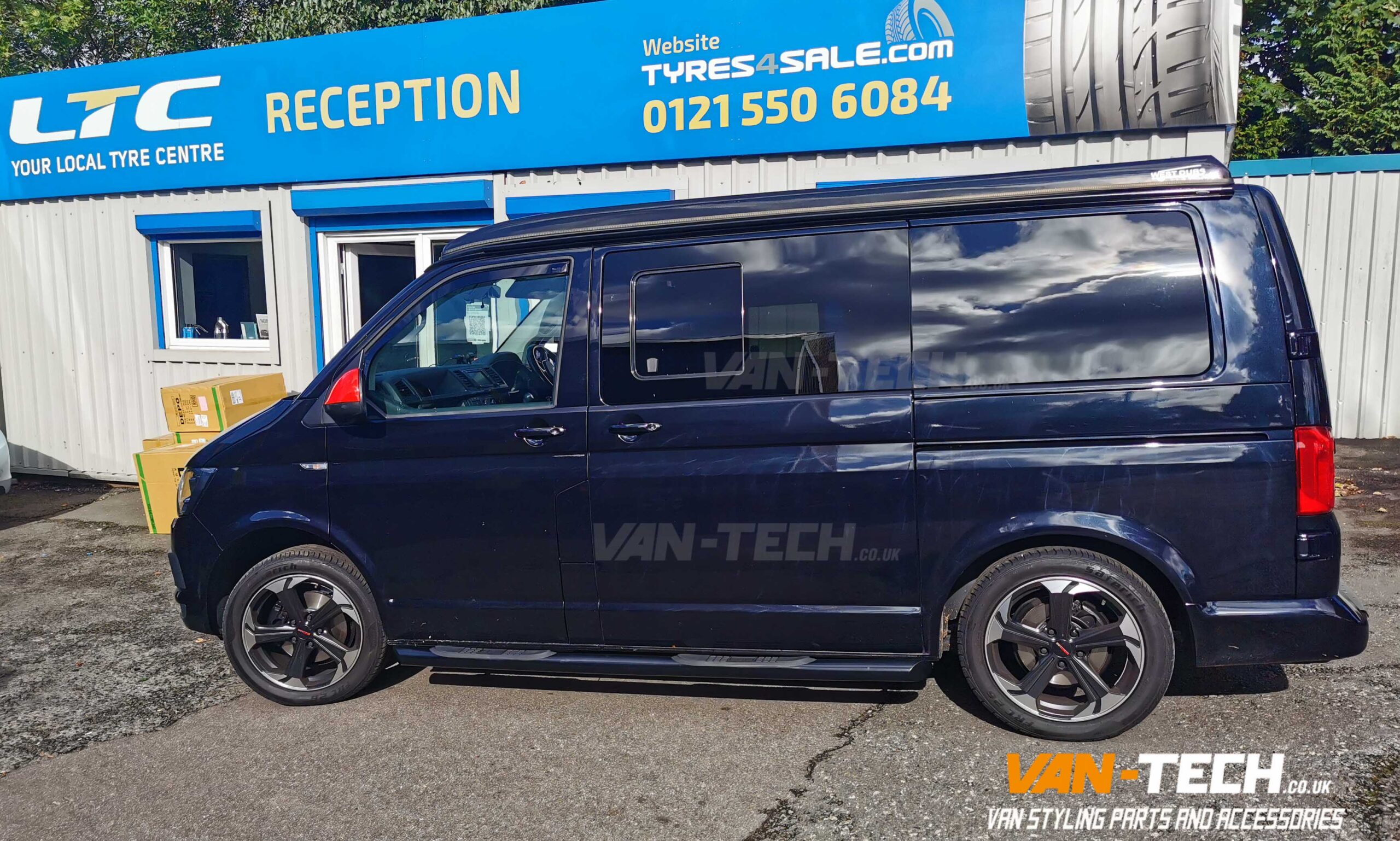 VW T5 T5.1 T6 Satin Black Slashed End Side Bars with Four Steps (4 ...